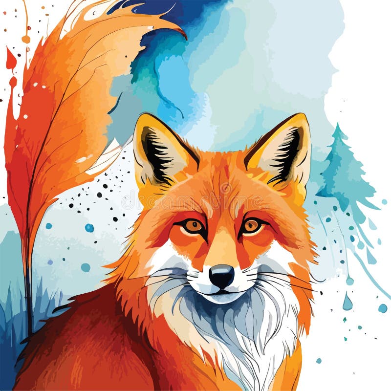 A Vibrant Watercolor Fox Illustration, Watercolor Illustration a Fox ...