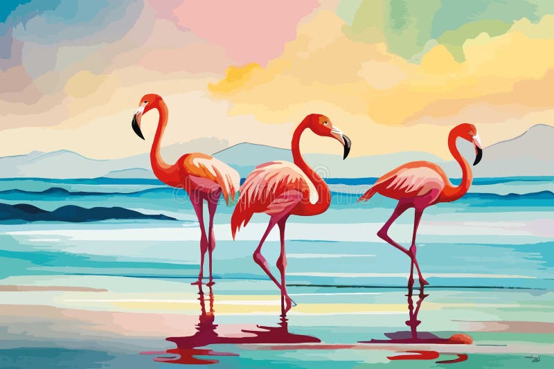 Watercolor Pink Flamingo Portrait, Side View. Tropical Exotic Bird ...