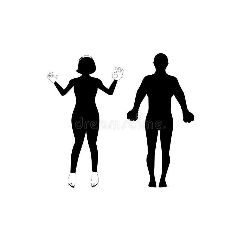 Human Full Body Icon Illustrations . Black Silhouettes of Men and Women ...