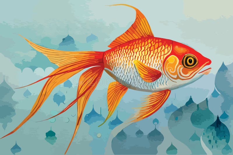 Watercolor Painting Style Illustration of Cute Cute Goldfish and ...