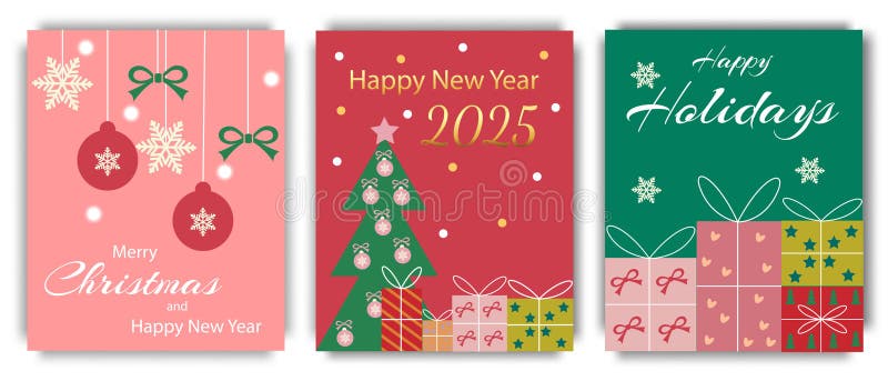 Set of Merry Christmas and New Year Greeting Cards. Vector Typography ...