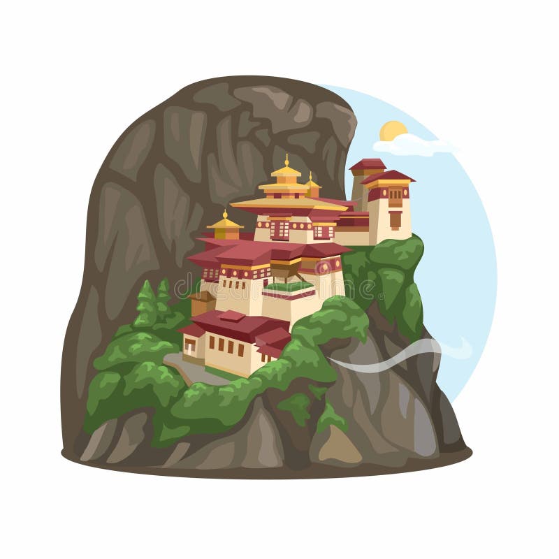 The Tiger’s Nest Monastery on CliffSide Bhutan Illustration Vector ...
