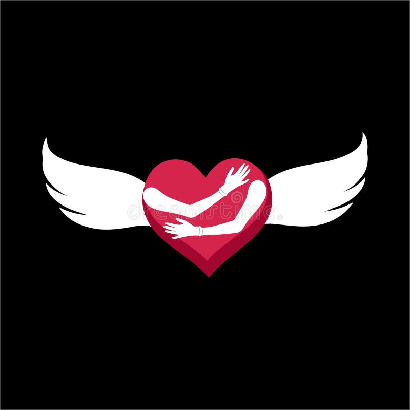 Self Hugging Line Icon, Love Yourself, Cute Cartoon Heart Character Hug ...