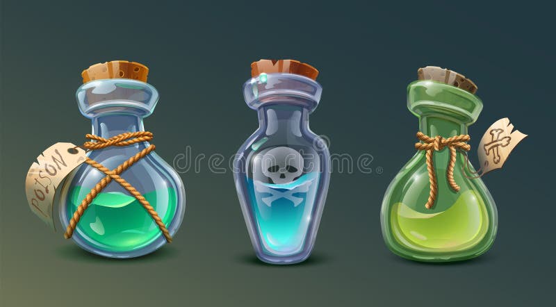Vector Cartoon Style Icon Illustration. Set of Poison Bottles with ...