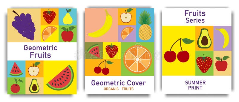 Abstract Fruit Posters. Geometric Fruit Mosaic. Summer Patterns with ...