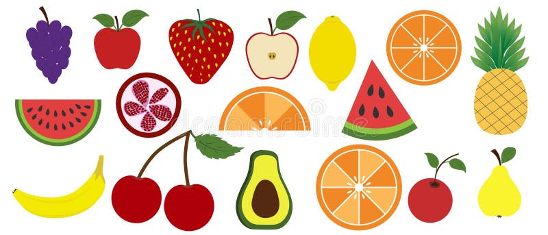 Set Hand Drawn Colorful Fruits and Berries. Large Set of Natural Fruits ...