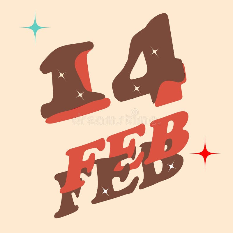 Retro Vintage Text February 14. 3-d Lettering. Vector, Trend Color ...