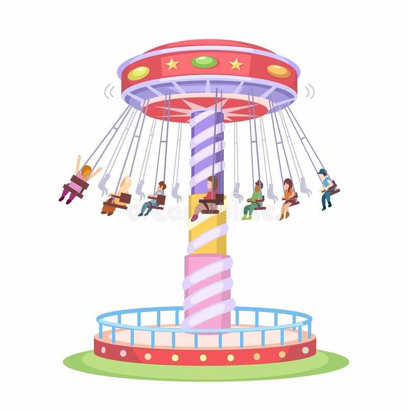 Carousel Swing Ride Theme Park Cartoon Illustration Vector Stock Vector ...