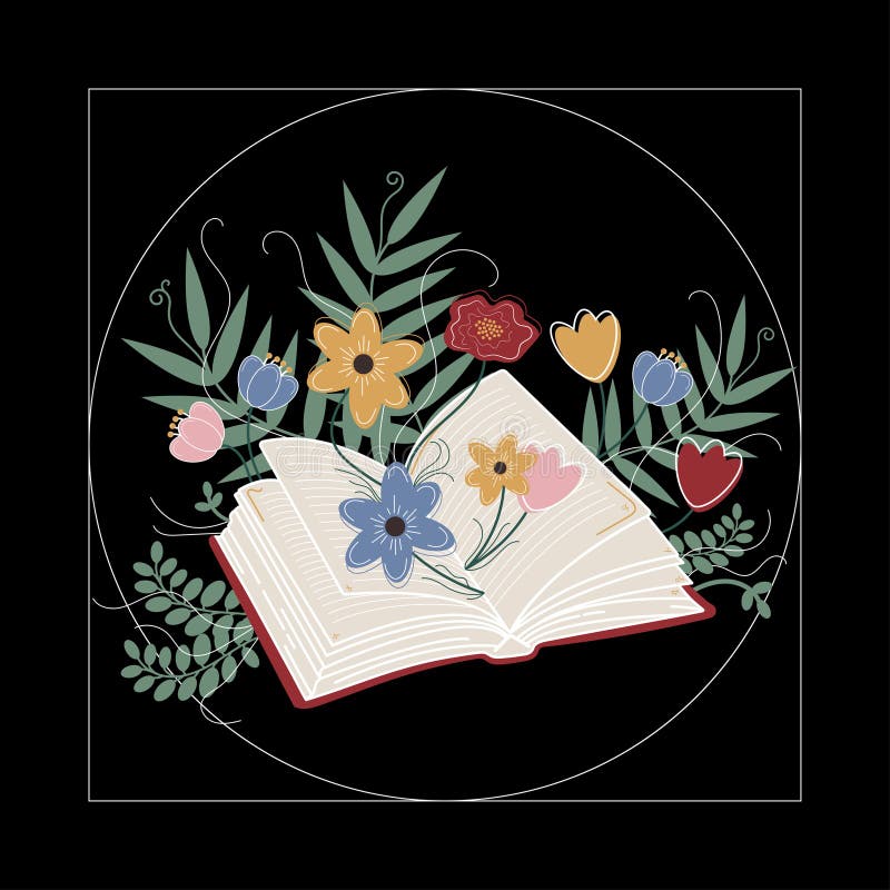 Hand Drawn Open Book with Flowers. Different Colorful Flowers, Leaves ...