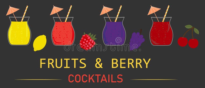 Set of Vector Illustrations of Summer Fruit and Berry Cocktails. Stock ...