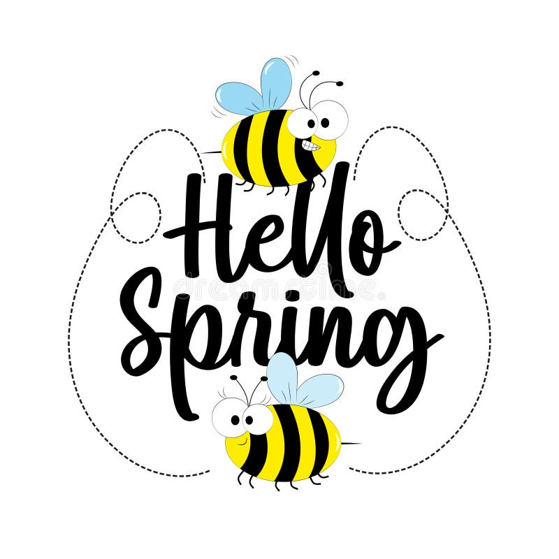 Hello Spring - Greeting with Cute Bees Stock Vector - Illustration of ...