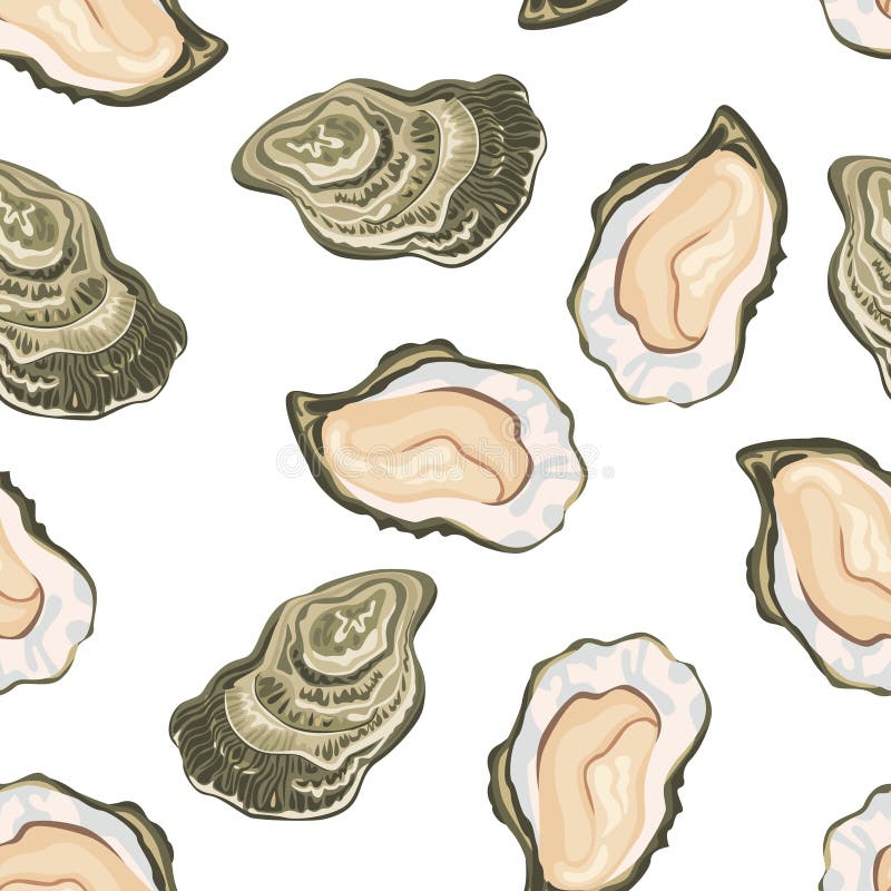 Oysters Seamless Pattern. Seafood Background. Stock Vector ...
