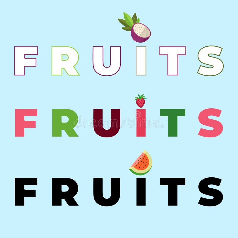Different Fruit Text Typography. Stock Vector - Illustration of fruit ...