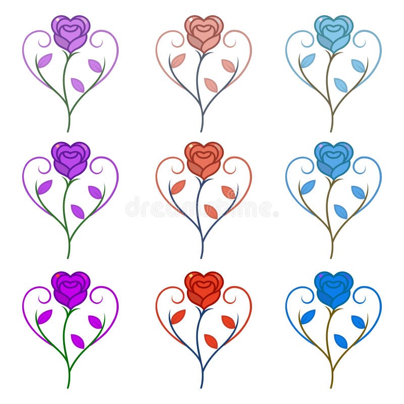Set of Colorful Flowers in Heart Shape Isolated on a White Background ...