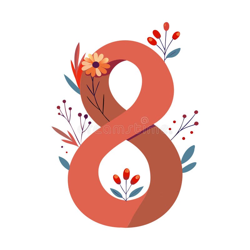 Number 8 and Flower, March International Women S Day Stock Vector ...