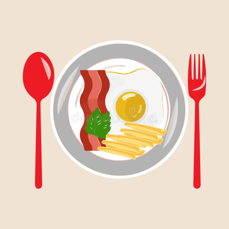Fried Egg on Plate from Above Vector Graphics, Different English Breakfast, Vector Illustration ...