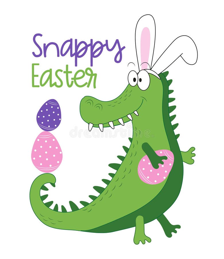 Born To Hunt - Funny Alligator in Bunny Ears, with Easter Eggs Stock ...