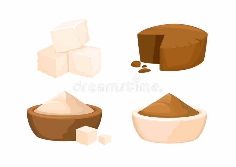 White Sugar and Brown Sugar Collection Set Cartoon Illustration Vector ...