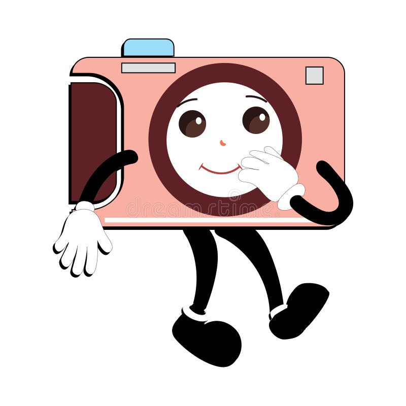 Camera Retro Mascot Character Cartoon, Camera Mascot is Smiling and ...
