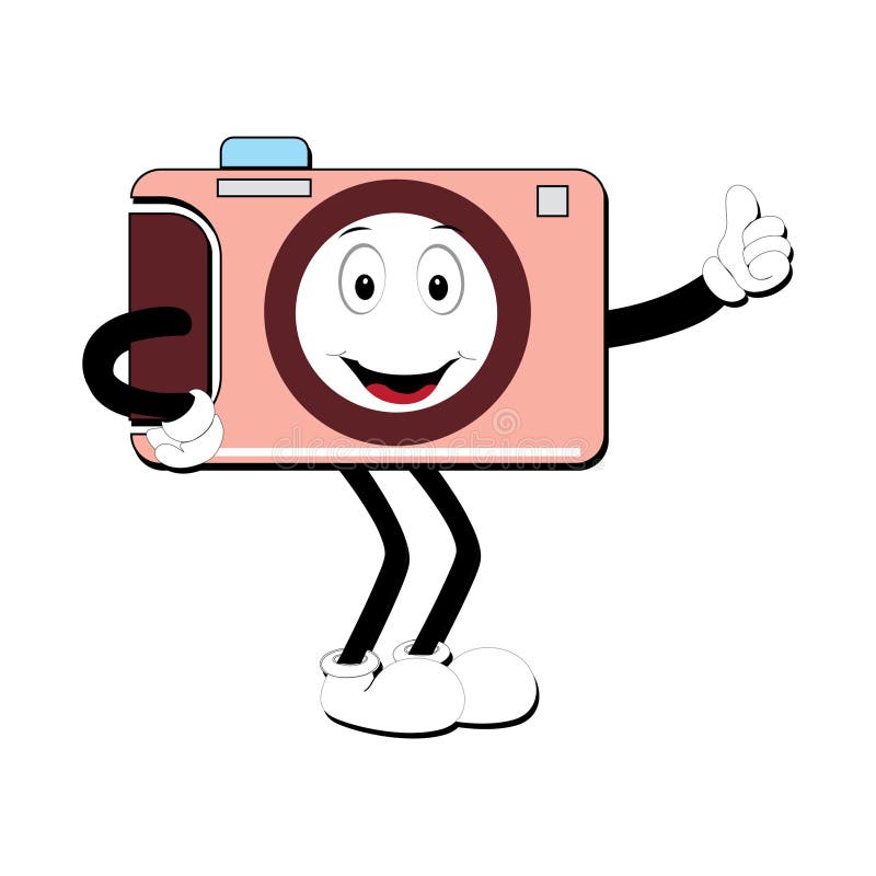 Camera Retro Mascot Character Cartoon, Camera Mascot is Smiling and ...