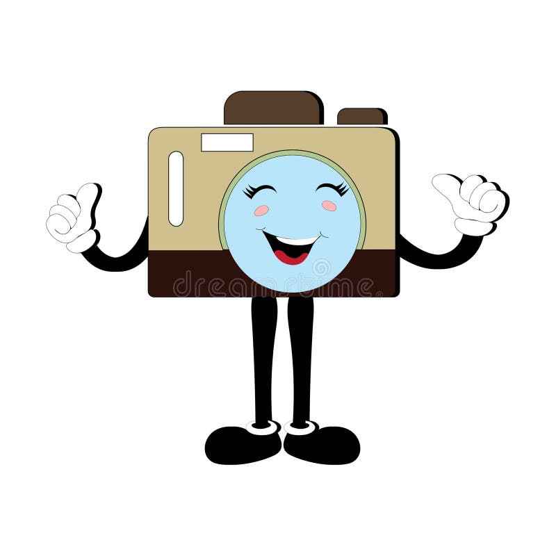Camera Retro Mascot Character Cartoon, Camera Mascot is Smiling and ...