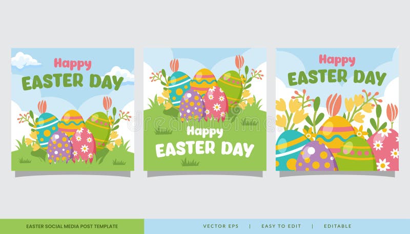 Colorful Easter Day Social Media Post Collection for Promotion Stock ...