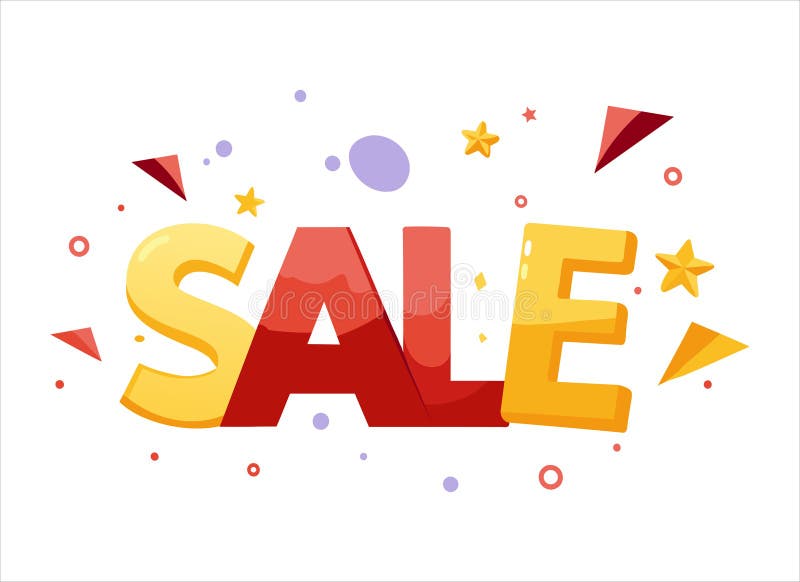 Sale Word with Colorful Confetti and Stars on a White Background Stock ...