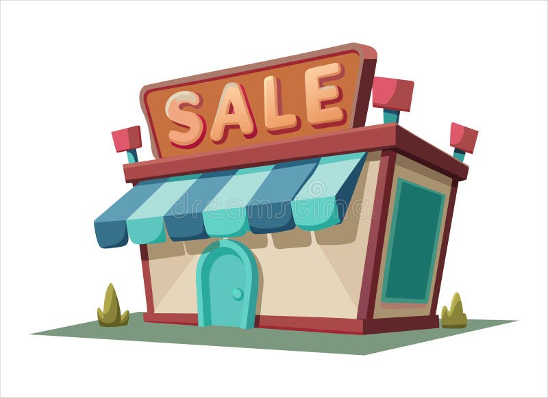 Cartoon Store Front with Sale Sign Stock Vector - Illustration of ...