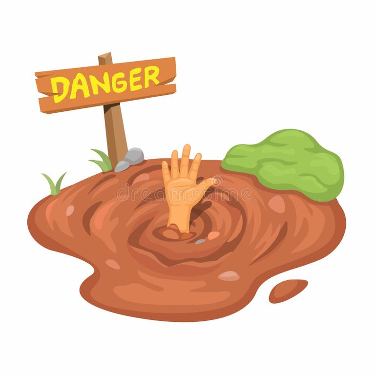 Hand in QuickSand with Danger Warning Sign Illustration Vector Stock ...