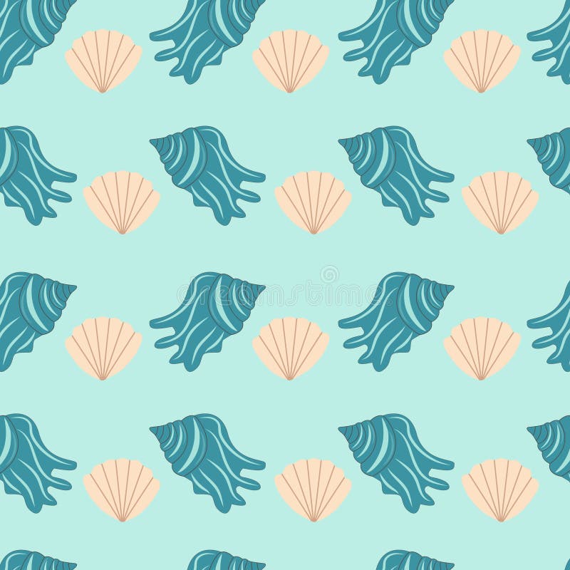 Marine Seamless Pattern, Hand Drawn Sea Shells. Summer Background ...