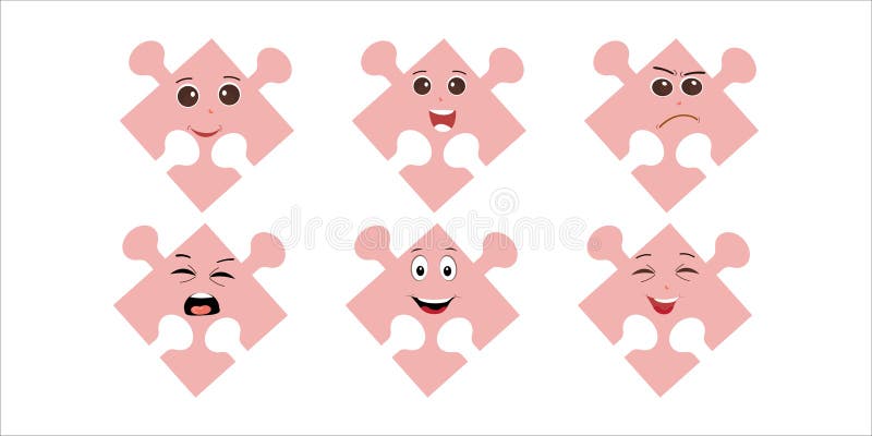 Puzzles Faces Funny Bright Puzzle Pieces Mascot Characters Stock Vector ...