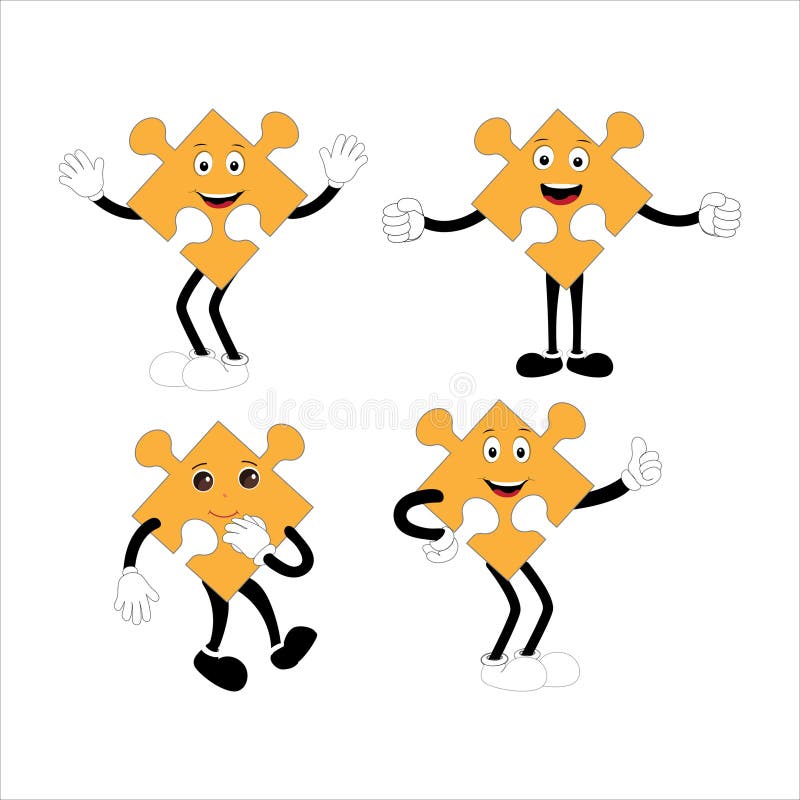 Puzzles Faces Funny Bright Puzzle Pieces Mascot Characters Stock Vector ...