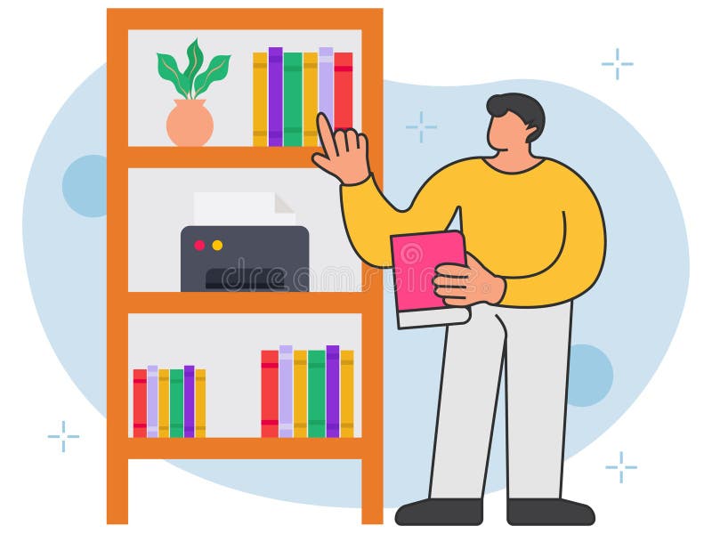 Man Pointing Book in Library Stock Vector - Illustration of knowledge ...