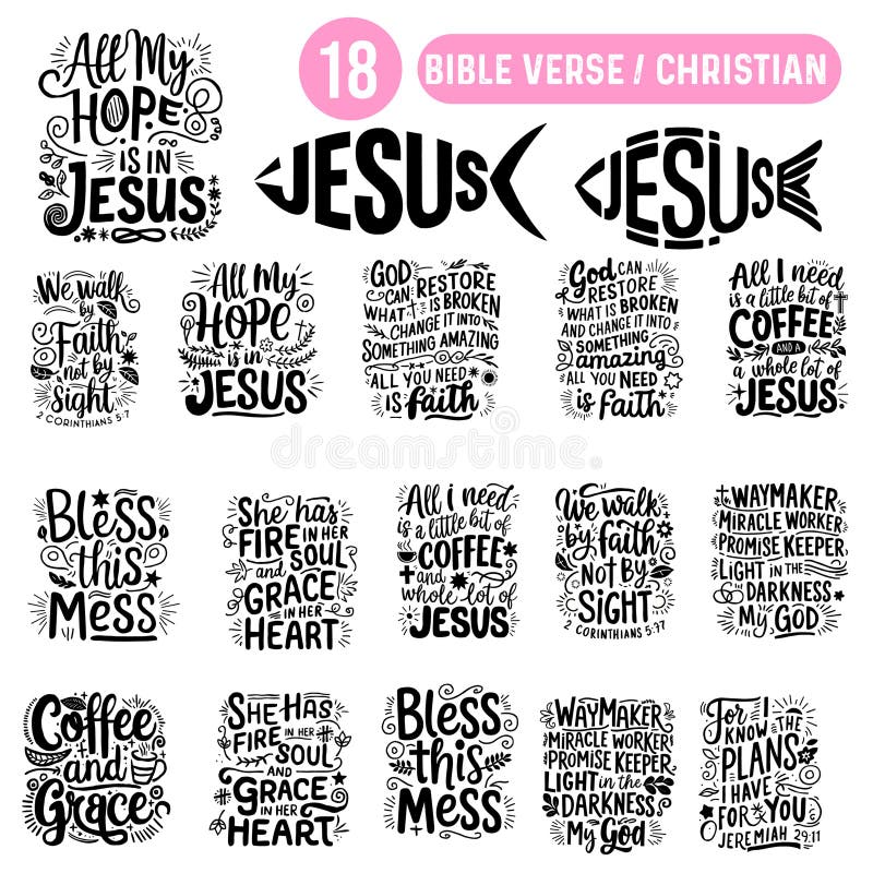 Christian SVG Design Pack - 18 Faith-Inspired Bible Verse Quotes Stock ...