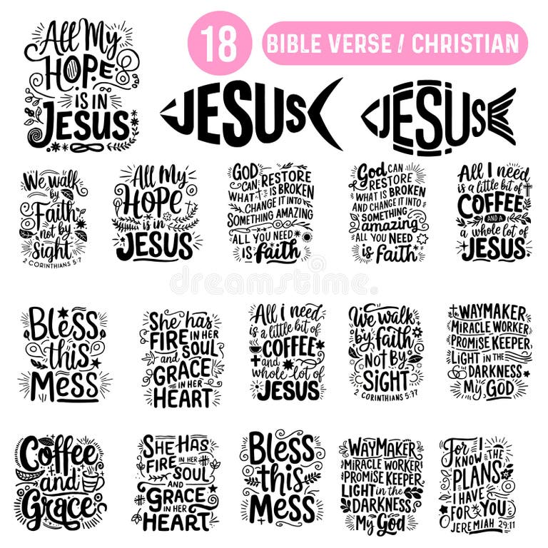 Christian SVG Design Pack - 18 Faith-Inspired Bible Verse Quotes Stock ...