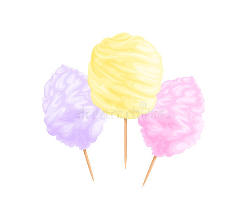 Cotton Candy in Yellow, Pink and Purple Colors Isolated on White ...