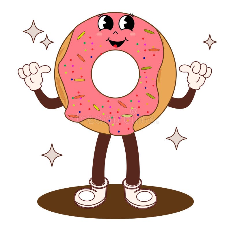 Retro Groovy Cartoon Character, Donut. Vintage Fast Food Mascot ...