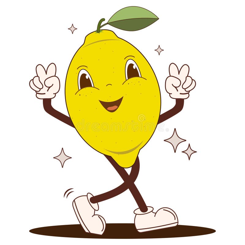 Retro Cartoon Funny Lemon Character in Groovy Style, Cute Mascot. Stock ...