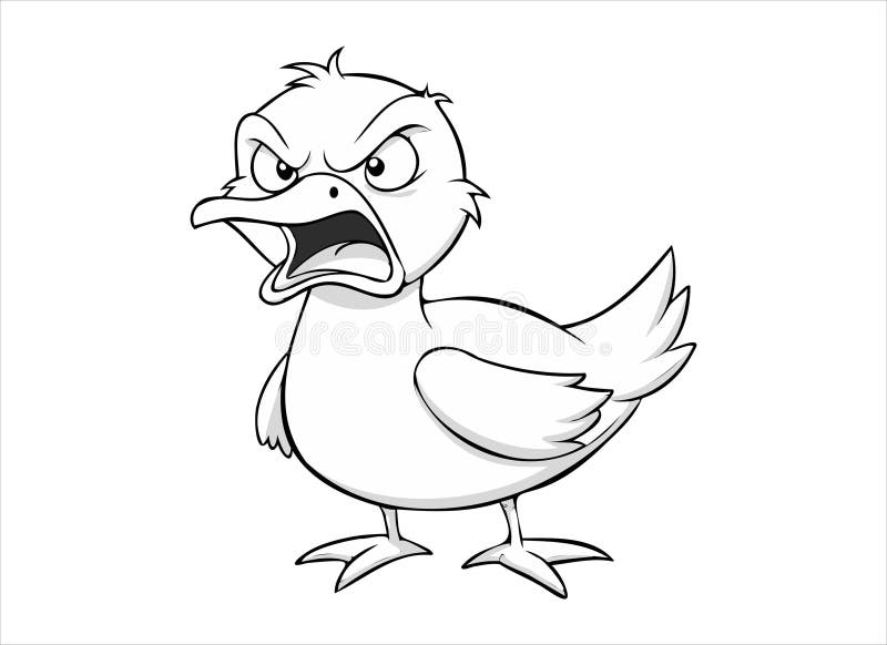 Angry Duck Cartoon Illustration, Line Art Stock Vector - Illustration ...