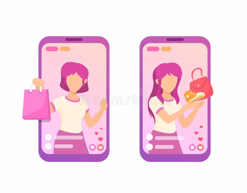 Live Commerce Shopping on Smartphone Set Illustration Vector Stock ...
