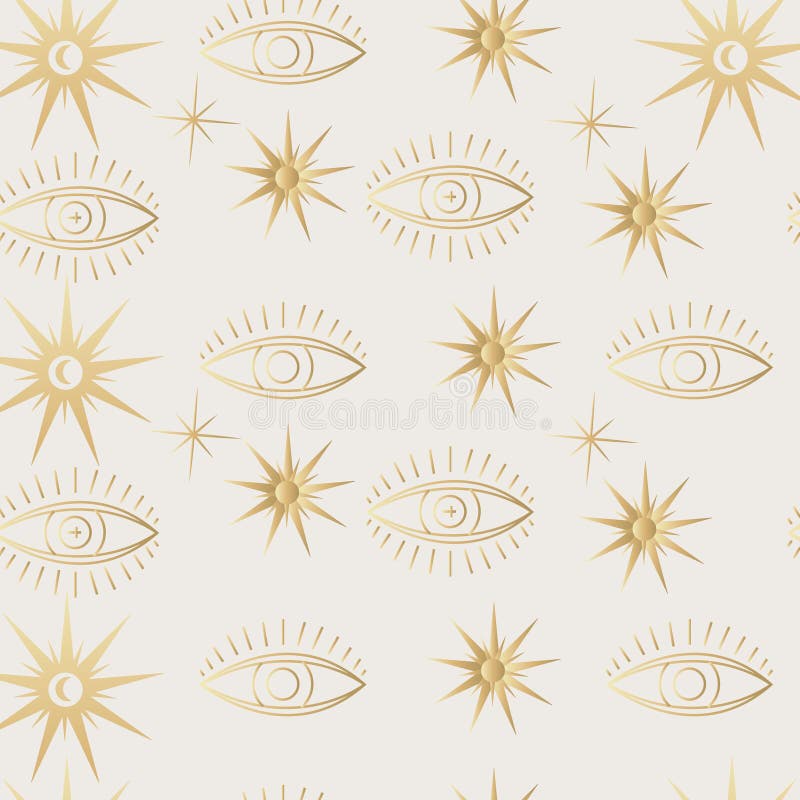 Vector Golden Seamless Pattern with Mystical Magical Elements of the ...