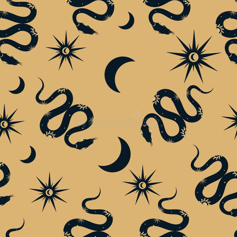 Vector Magical Seamless Pattern with Snake with Sun, Moon and Stars ...