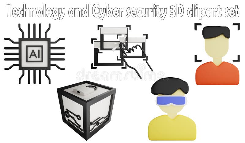 Technology and Cyber Security Clipart Element ,3D Render Technology ...