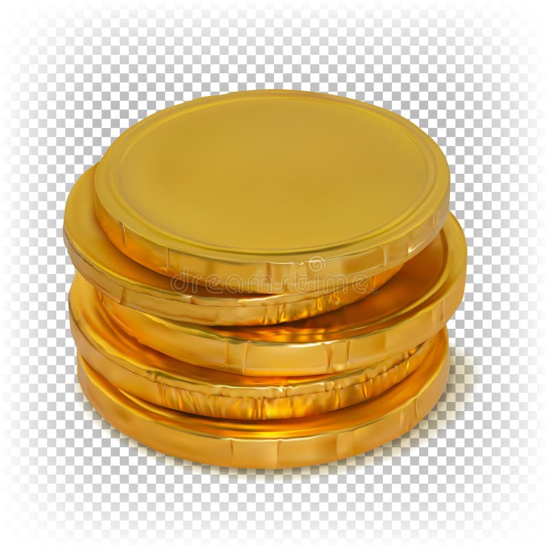 Tall Stack of Round Chocolate Vector 3D Realistic Coins in a Gold ...