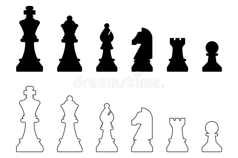 Chess Piece Icons Set. Board Game. Black Silhouette. Outline Chess ...