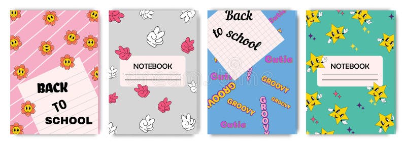 Children S Notebook Cover Template. Set of Cover Page Designs with Cute ...