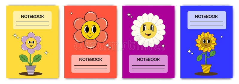 A Collection of Cover Templates for Children S Notebooks in a Groovy ...