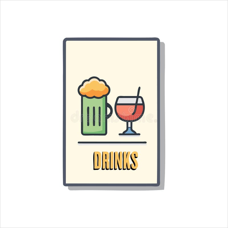 Cartoon Beverage Menu Cover – Beer and Cocktail Illustration Stock ...