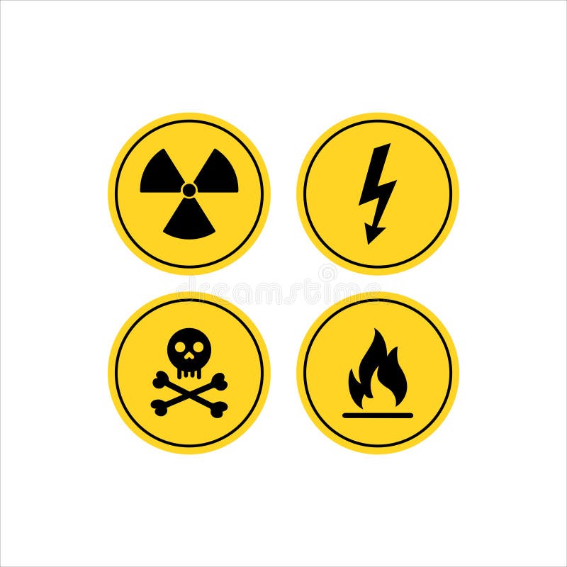 Dangerous Warning Icon, Nuclear Area, High Voltage, Flammable and Toxic ...
