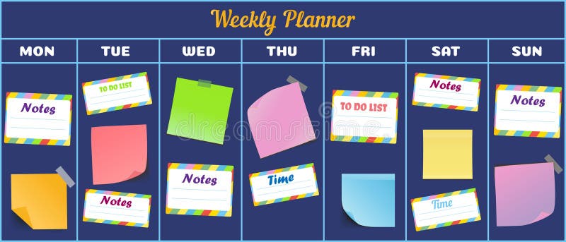 Weekly Planner Vector Template with Sticky Notes. Organizer and ...